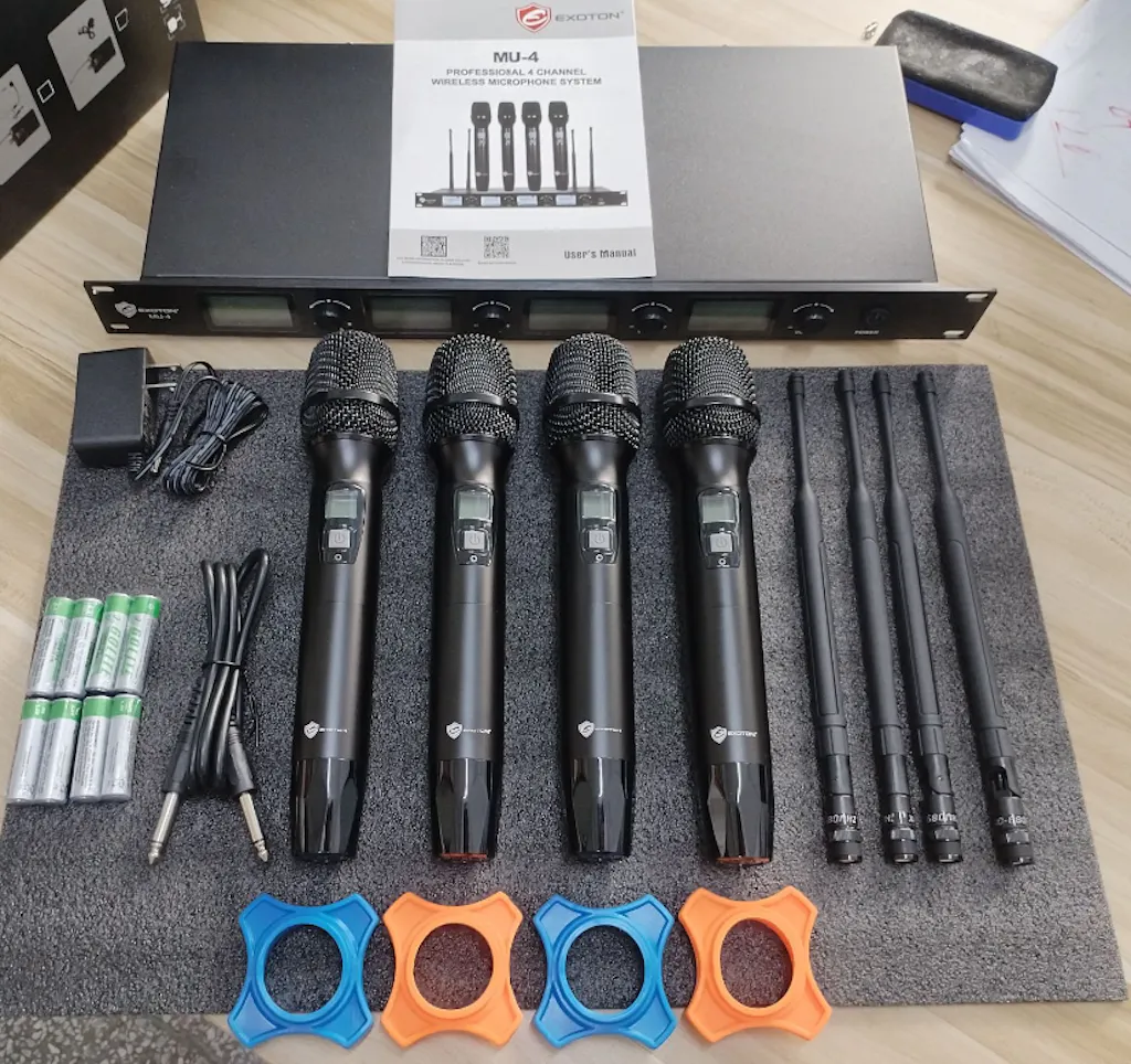 EXOTON MU-4 Wireless Microphone System 4 Channel UHF Cordless Handheld ...