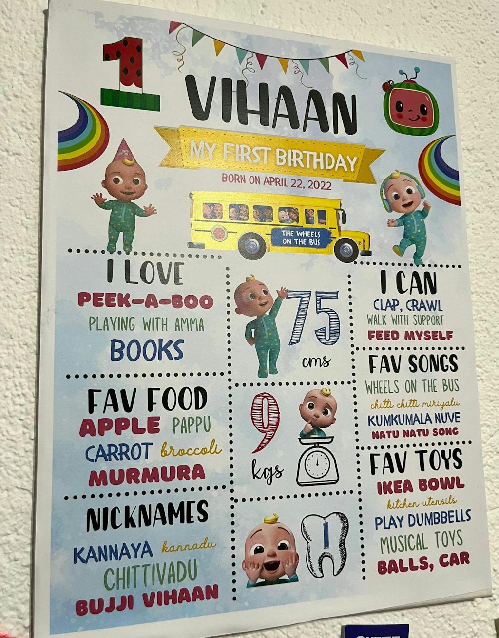 Wheels on the bus theme Chalkboard Poster | Cocomelon – Ezyprints Studio