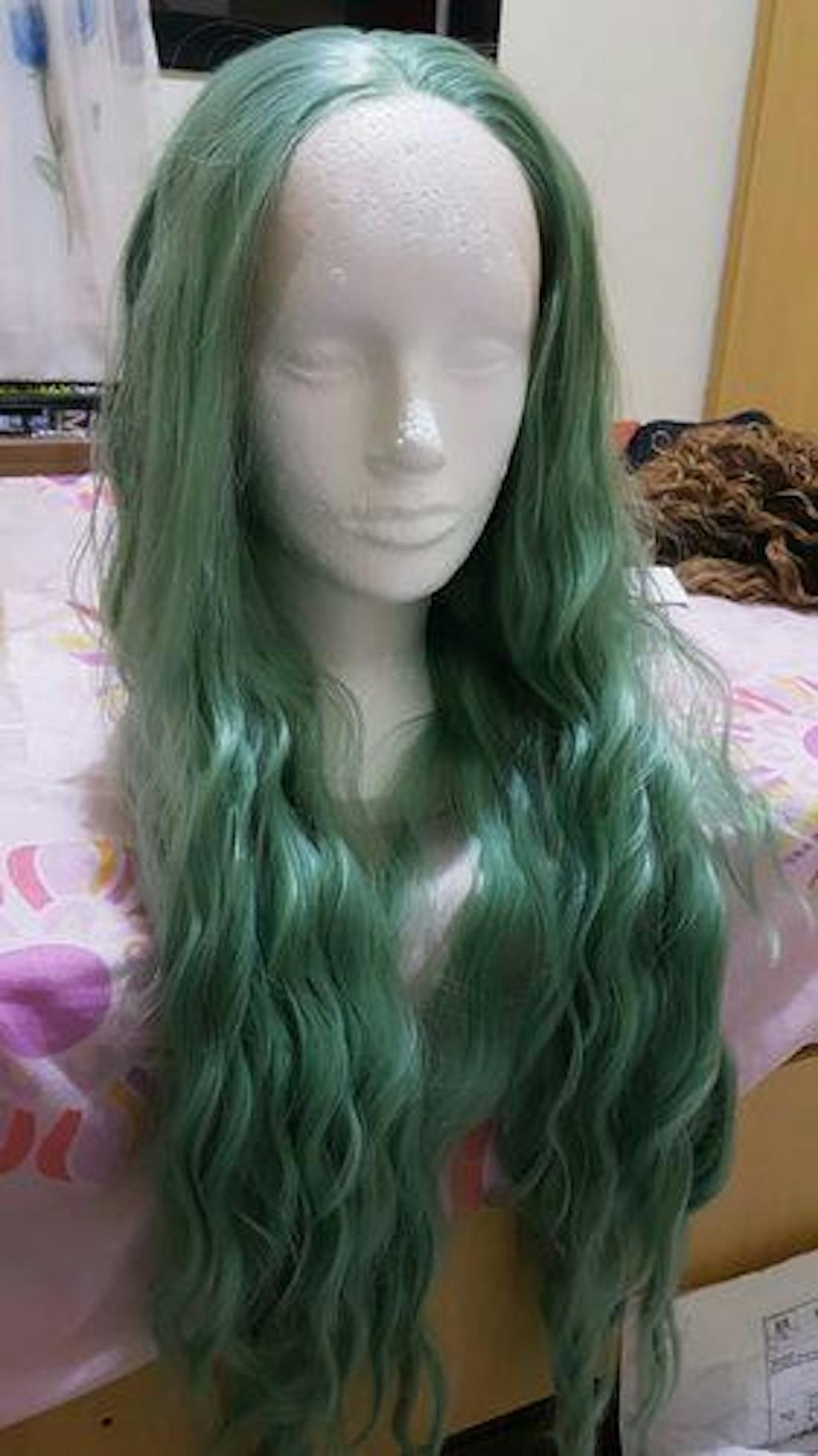 Long Ash Mint Green Curly Synthetic Lace Front Wig – FashionLoveHunter