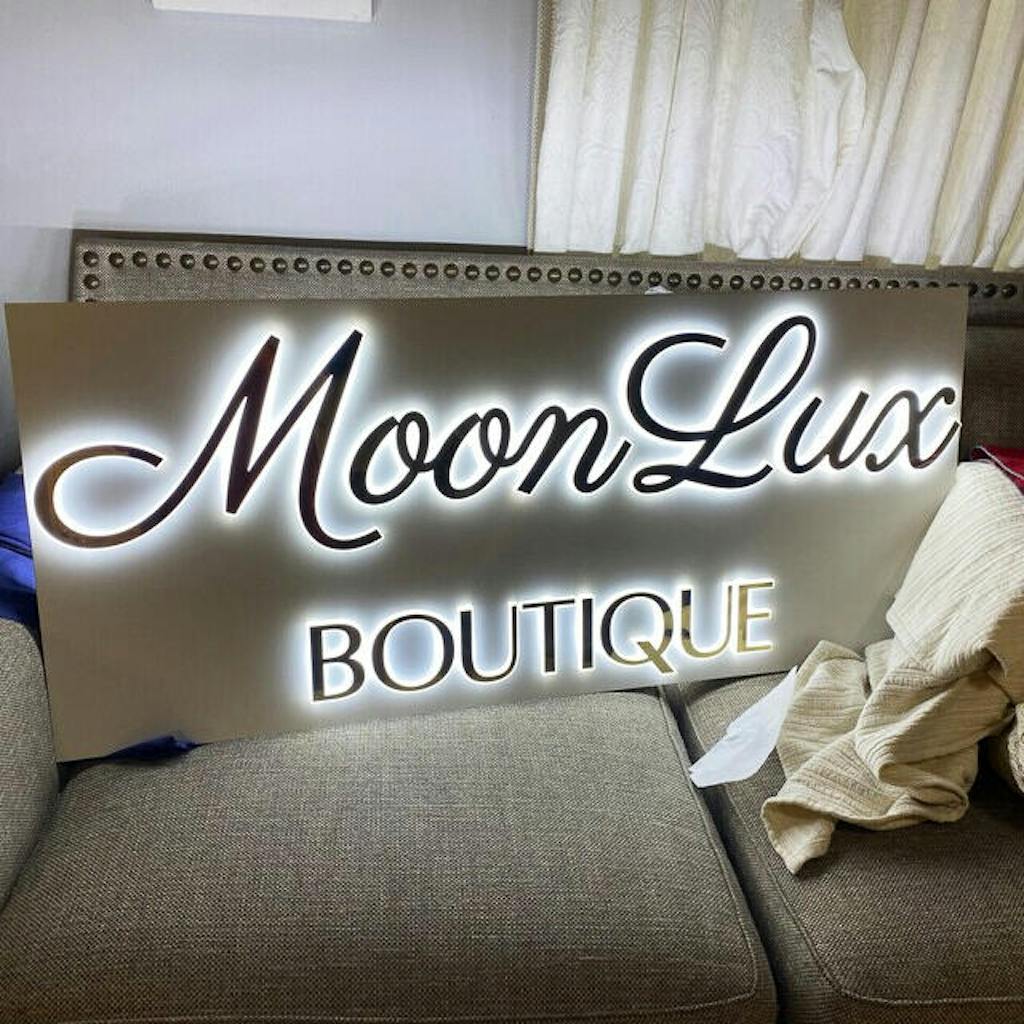 Custom 3D Metal Backlit Sign, Stainless Steel Logo Sign Gold Black Let