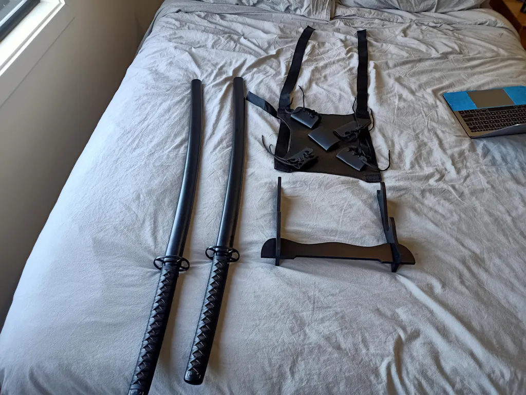 DEADPOOL - DUAL SWORDS and WEARABLE BACK HARNESS (w FREE sword stands ...