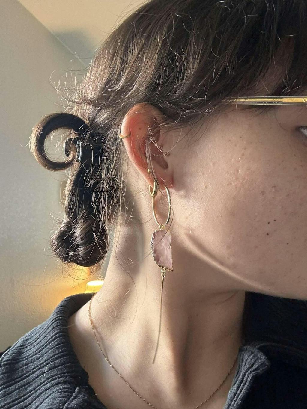 Baddie Rose Quartz Gold Hoops – Fierce Forward