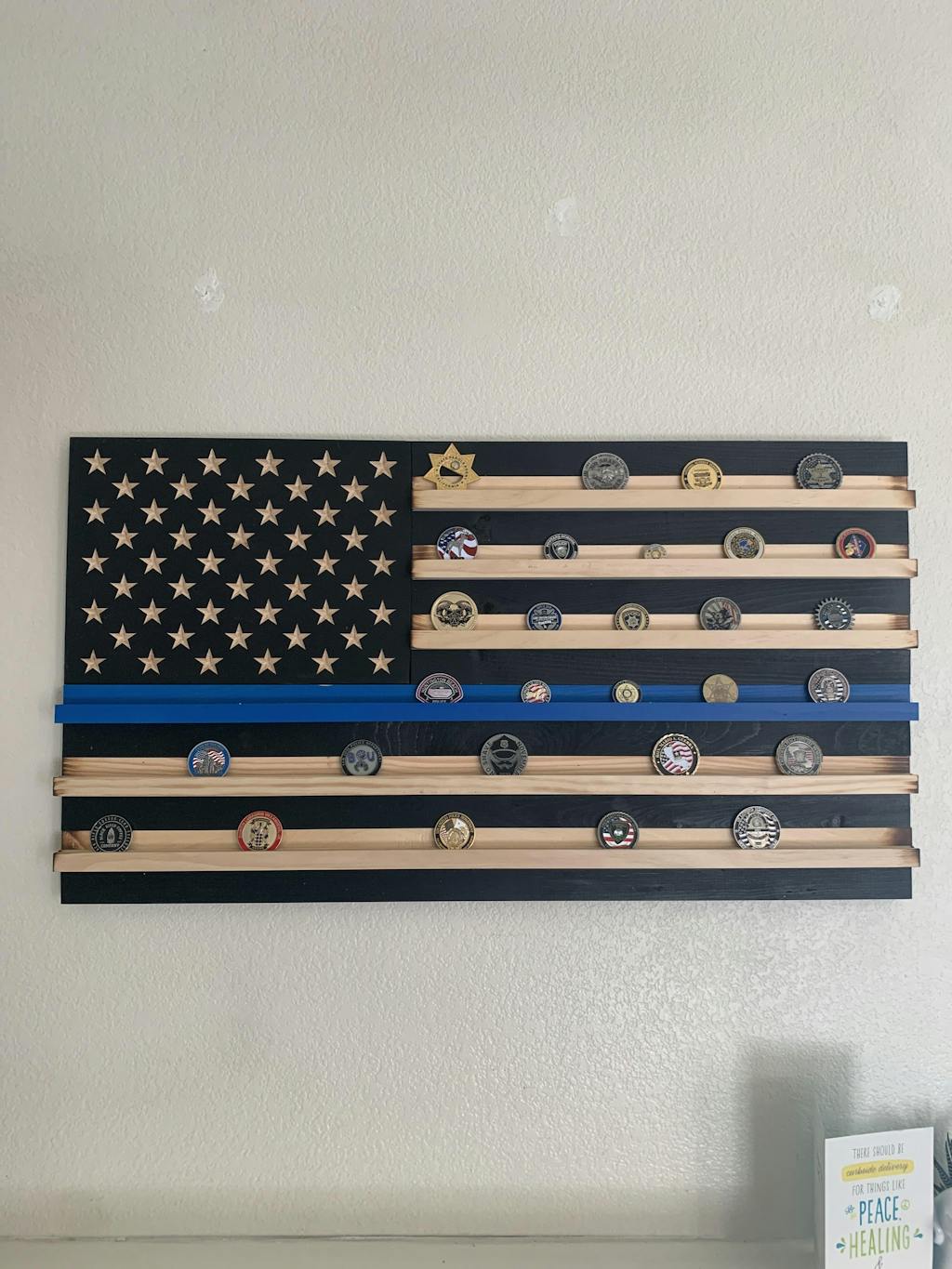 Thin Blue Line Challenge Coin Holder American Flag | Framed American ...