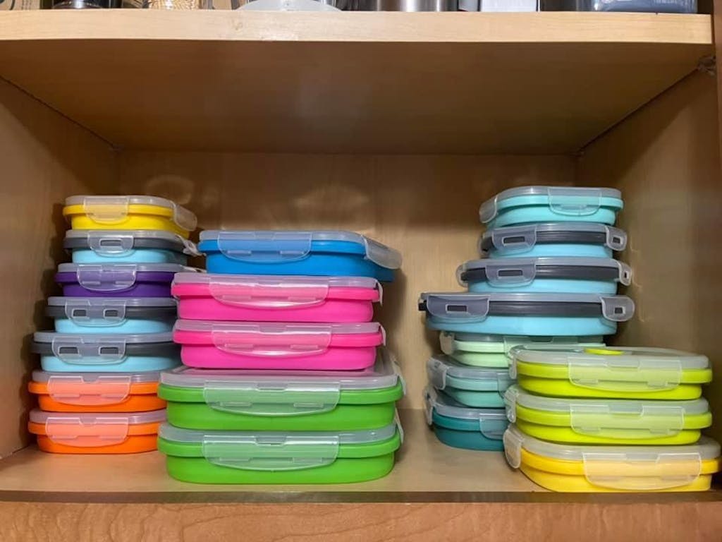 Flat Stacks Collapsible Silicone Food Containers Set of 6 Mega Value ...