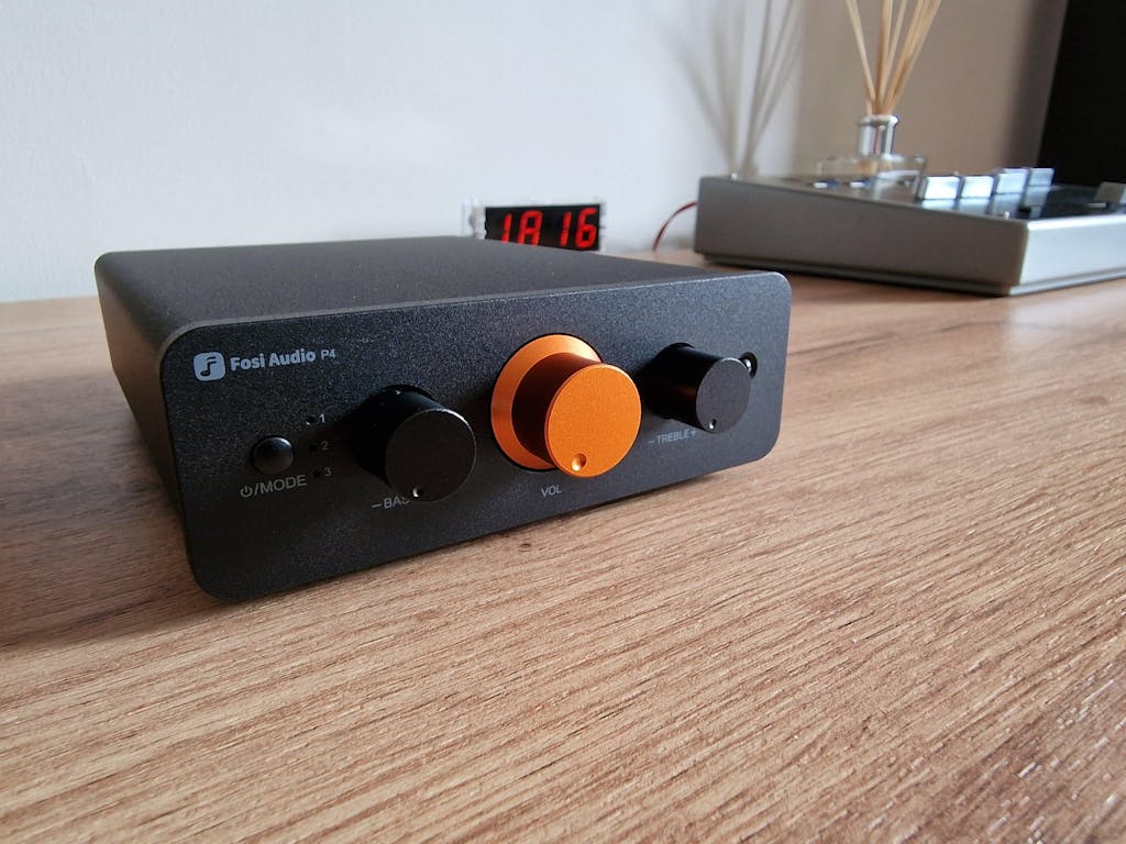 Fosi Audio P4 Mini Preamp with 3 RCA Inputs and Bass & Treble Control