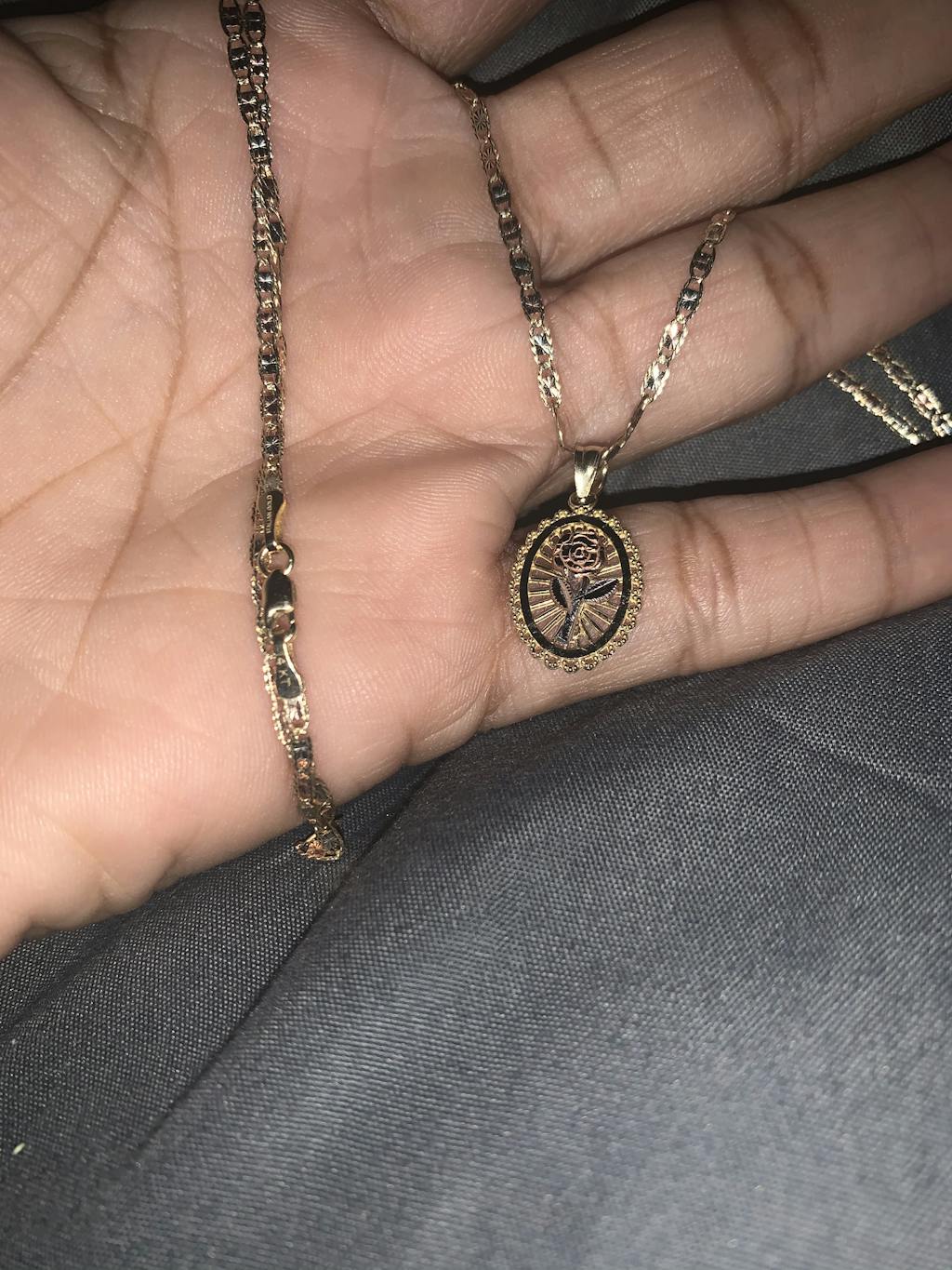 14k Solid Gold Tri-Color Flower Pendant Necklace Tri-Color Valentina C ...