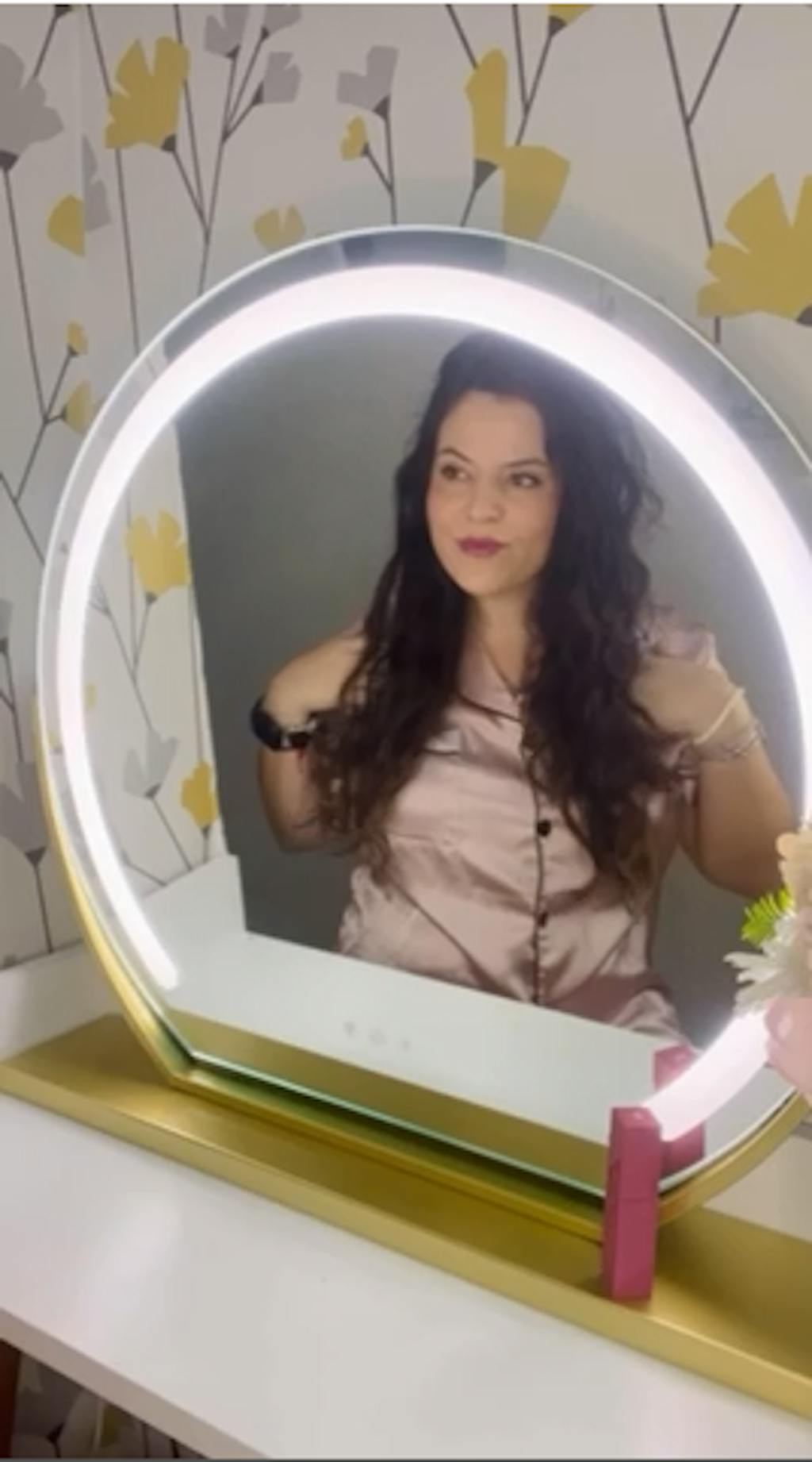 Round Makeup Vanity Mirror for Dressing Table, LED Strip, 3 Light Mode ...