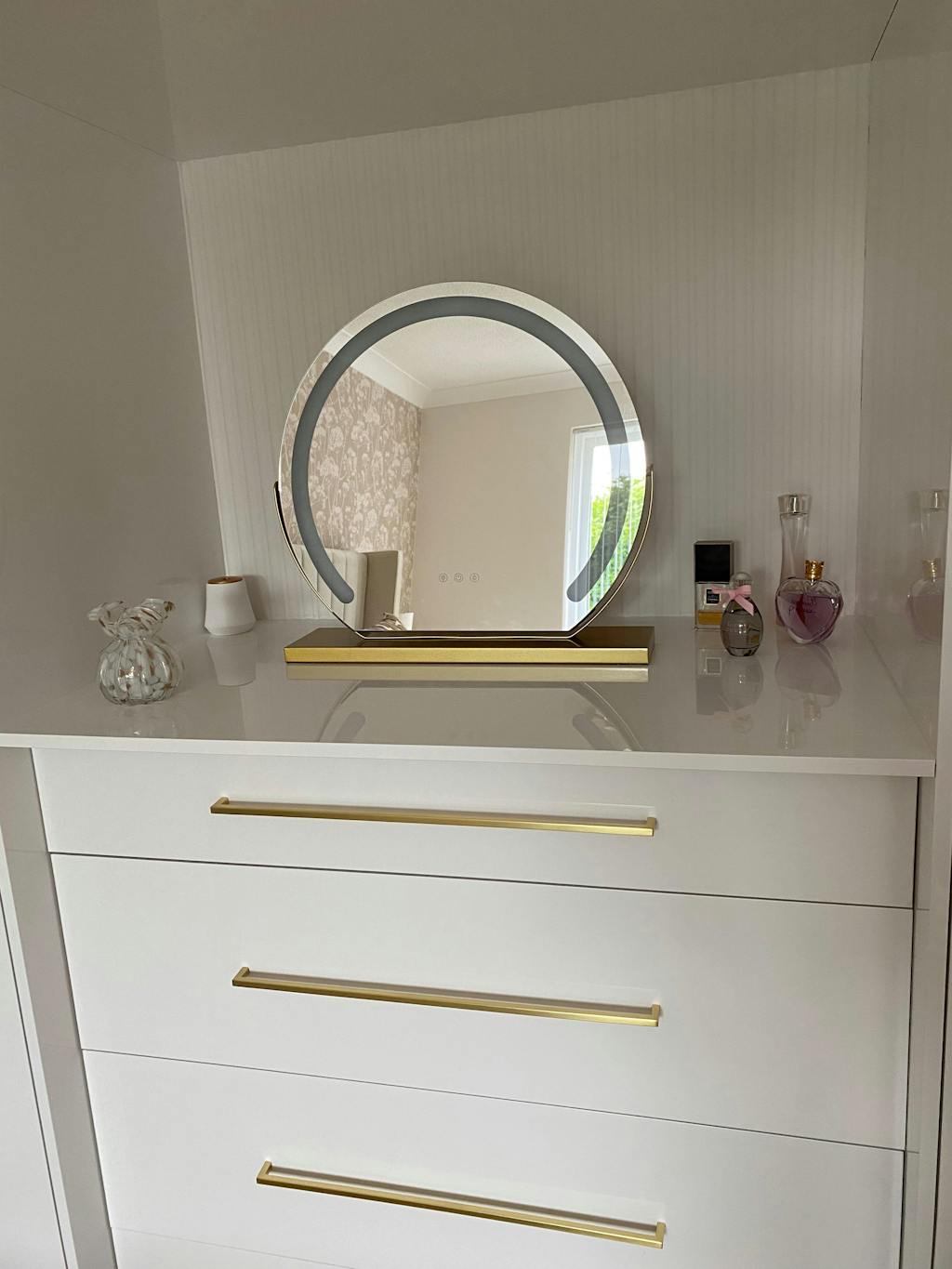 Round Makeup Vanity Mirror for Dressing Table, LED Strip, 3 Light Mode ...