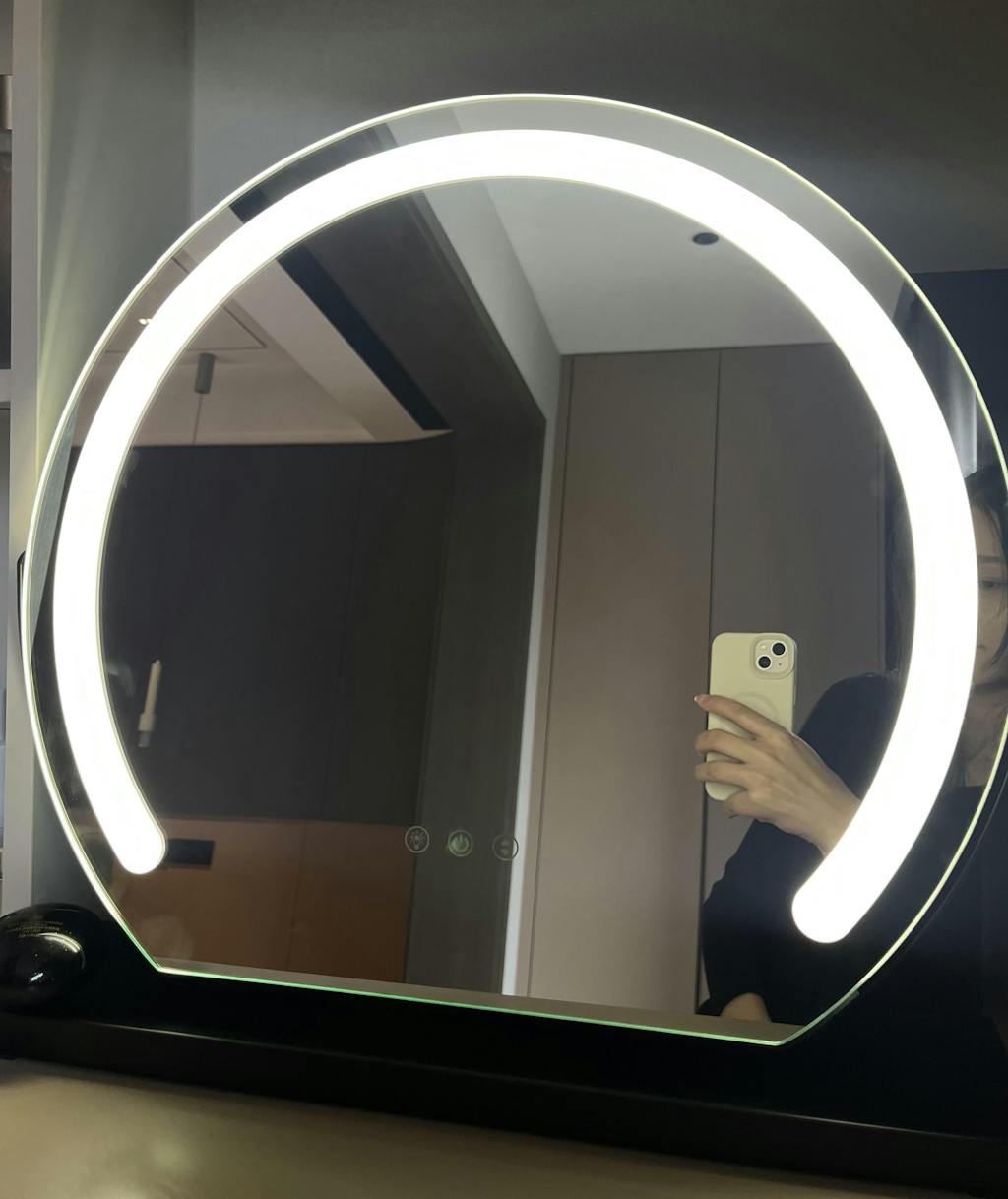 Round Makeup Vanity Mirror for Dressing Table, LED Strip, 3 Light Mode ...