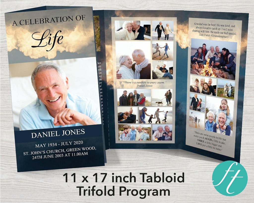 11x17 Trifold Sky Funeral Program Template – Funeral Templates