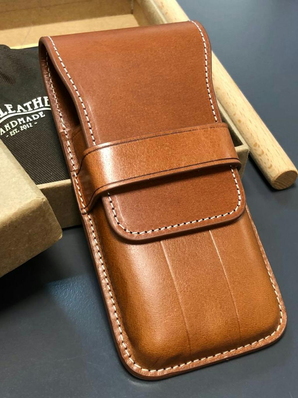 Handmade Leather Flap Pen Case for Three Pens - Black - Galen Leather