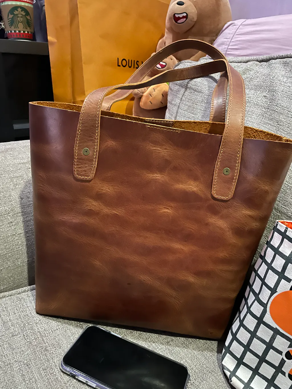 Handmade Leather Tote Bag - Crazy Horse Tan - Galen Leather