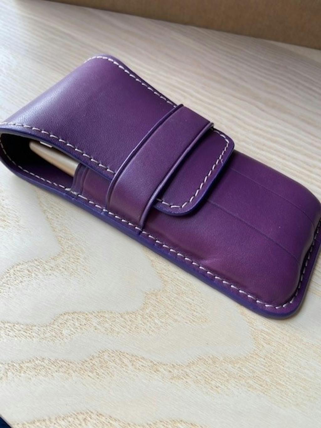 Handmade Leather Flap Pen Case for Three Pens - Black - Galen Leather