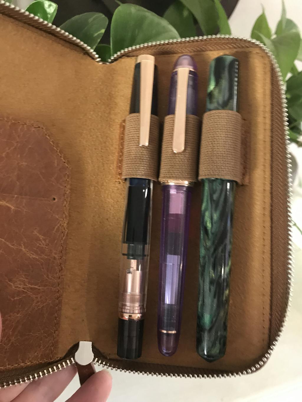 Handmade Leather Zippered 3 Slot Pen Case - Smoky Grey | Galen Leather