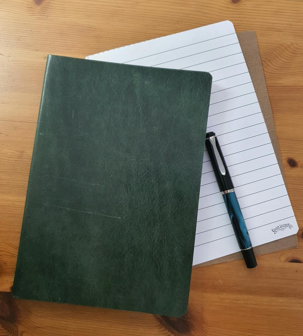 Leather Notebook A5 in Green - Handcrafted Leather Bound Journal ...