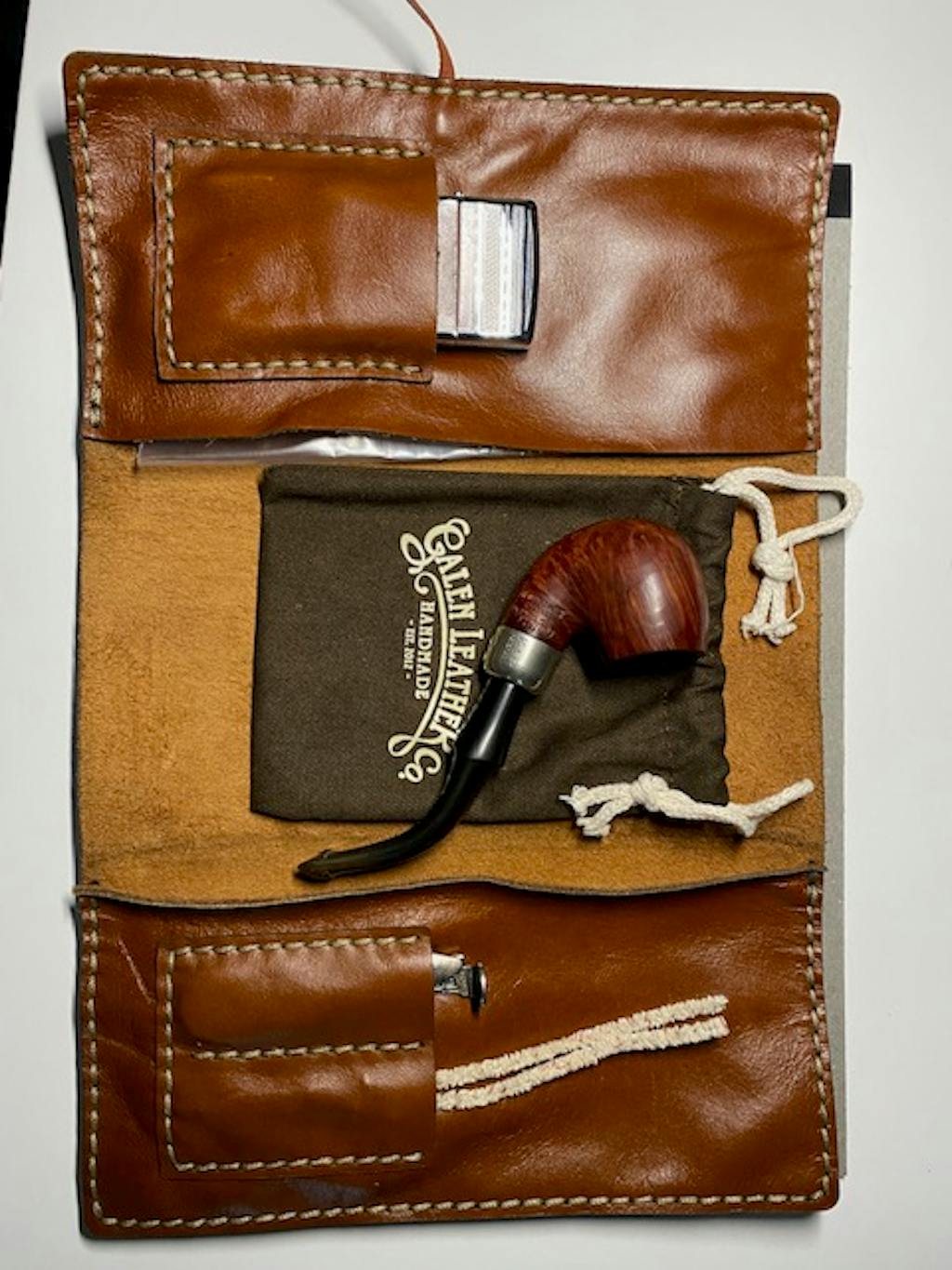 Personalized Leather Pipe Pouch/Pipe Roll - Brown - Galen Leather