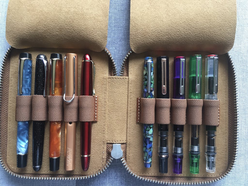 Handmade Leather Zippered 10 Slots Pen Case - Black - Galen Leather