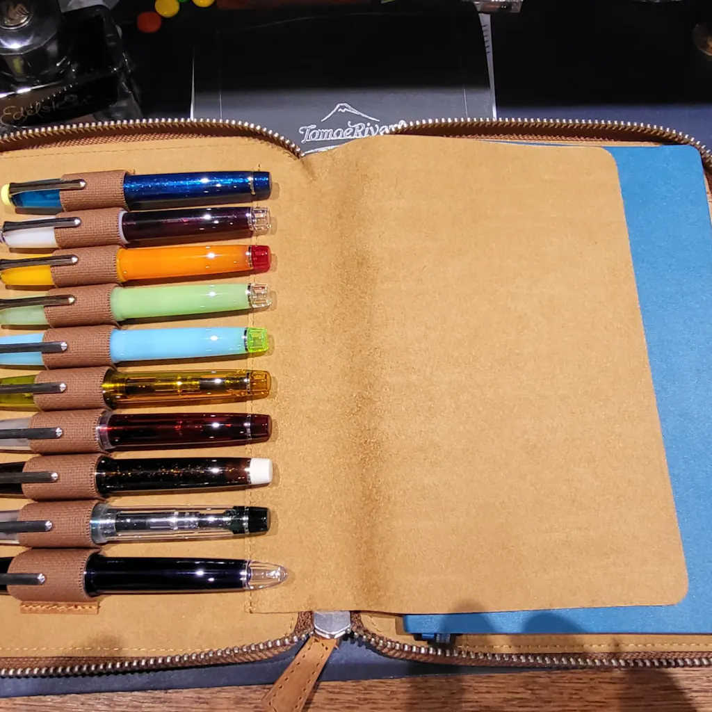 Leather Zip 10 Slots Pen Case w/ A5 Notebook Holder - Galen Leather