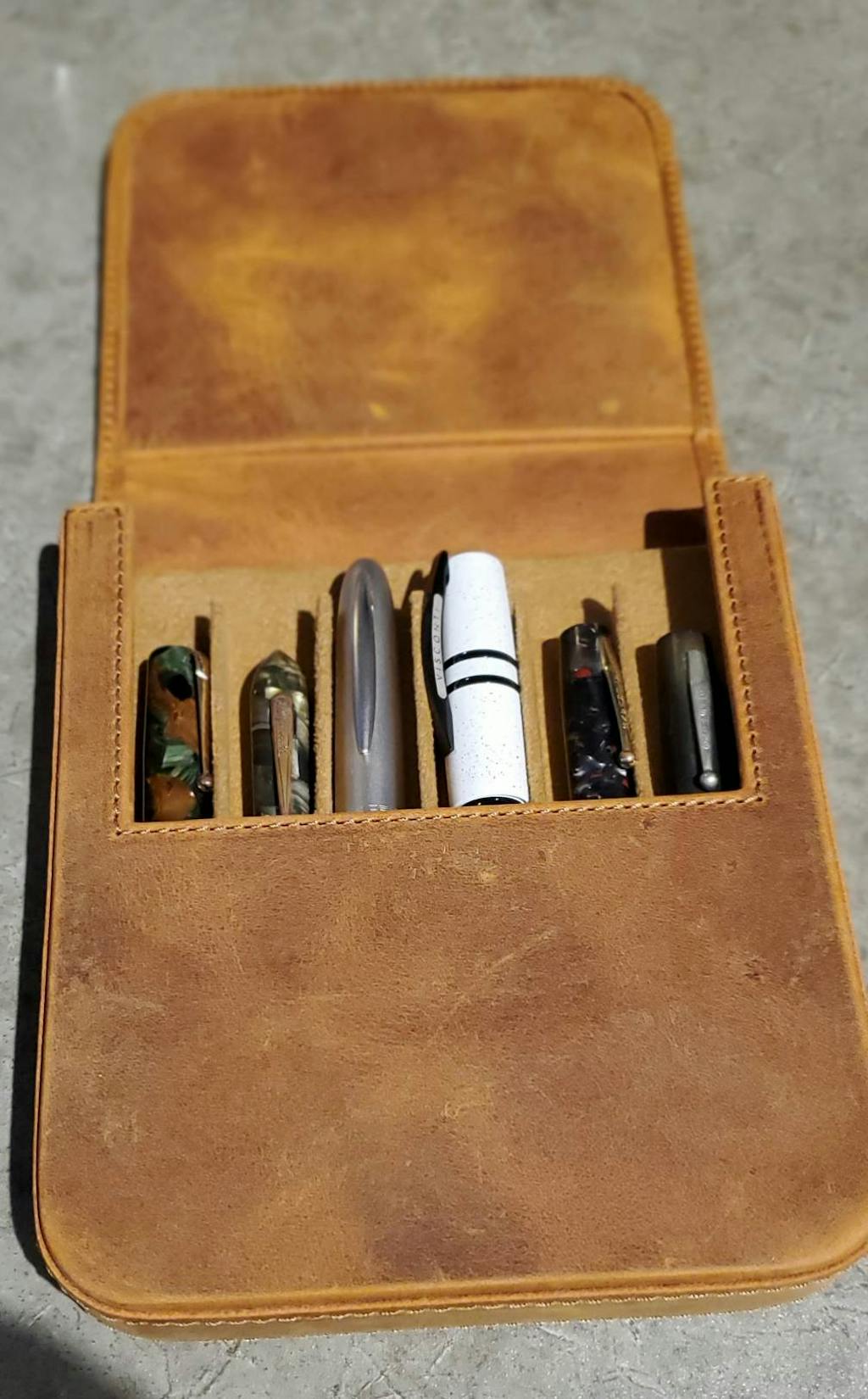 Handmade Black Leather Hard Pen Case with Removable 6 Slots Pen Tray ...