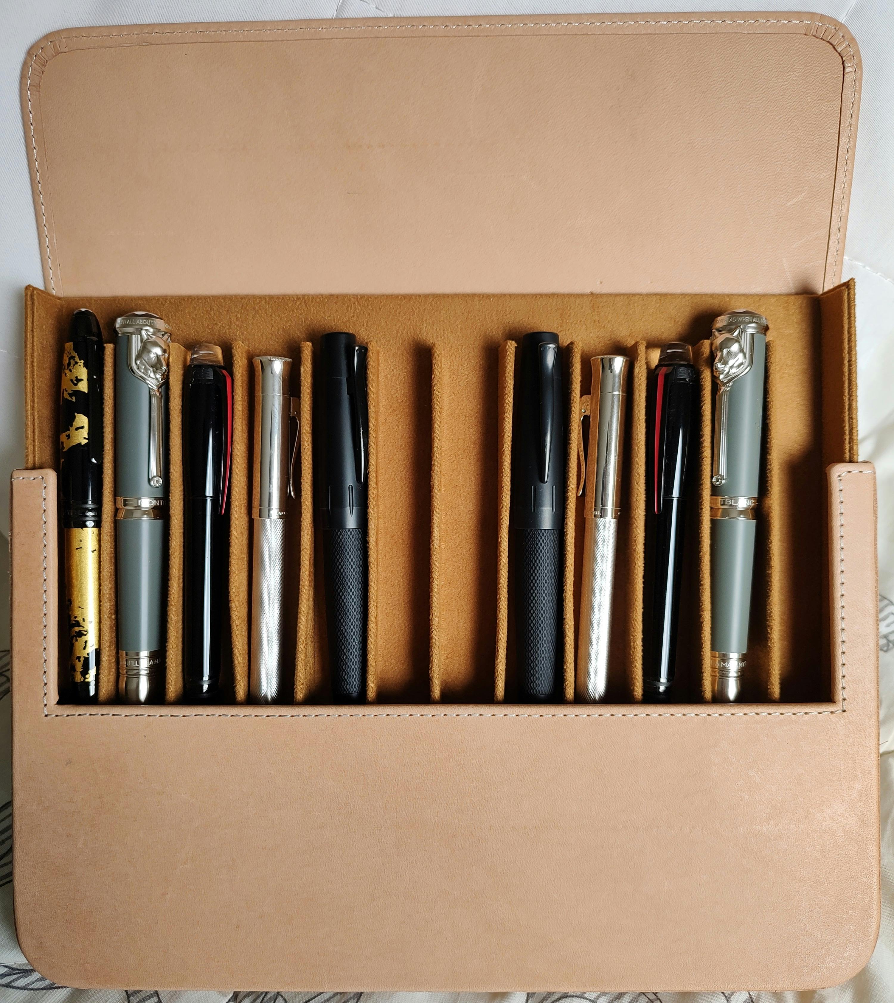 Handmade Black Leather Hard Pen Case with Removable 6 Slots Pen Tray ...