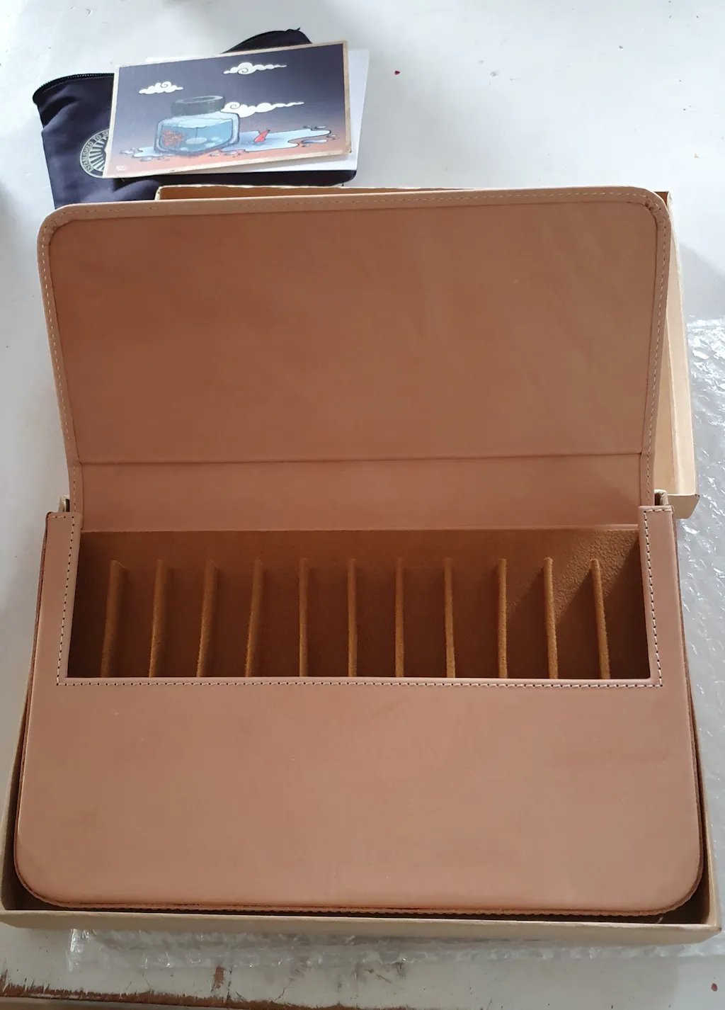 Handmade Black Leather Hard Pen Case with Removable 6 Slots Pen Tray ...