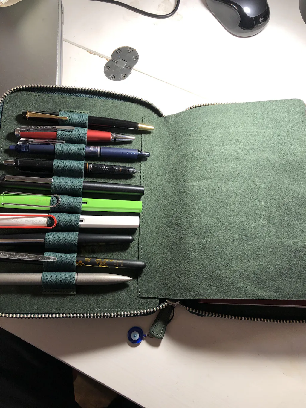 Leather Zip 10 Slots Pen Case w/ A5 Notebook Holder - Galen Leather