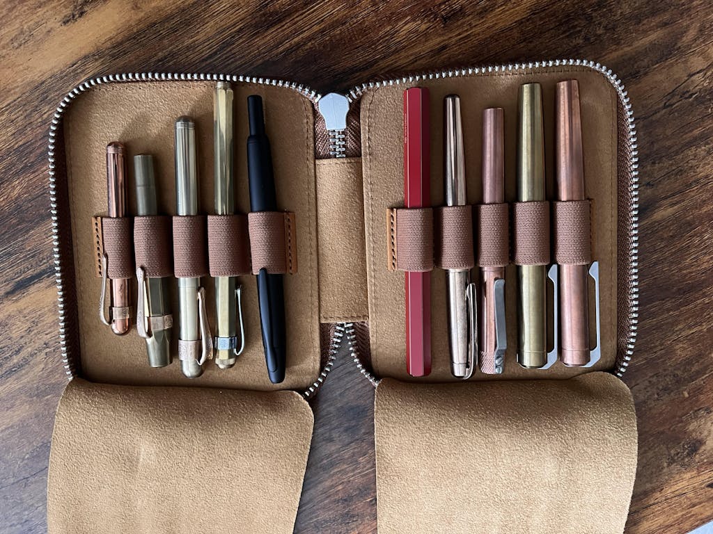 Handmade Leather Zippered 10 Slots Pen Case - Black - Galen Leather