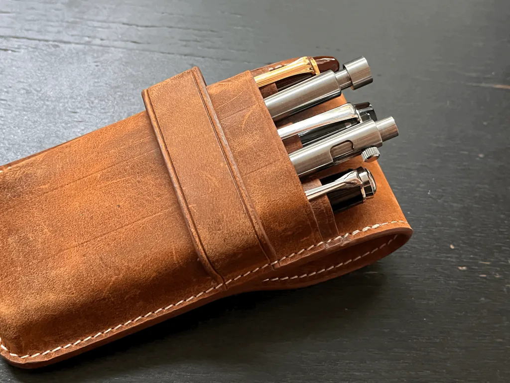 Handmade Leather Flap Pen Case for Three Pens - Black - Galen Leather