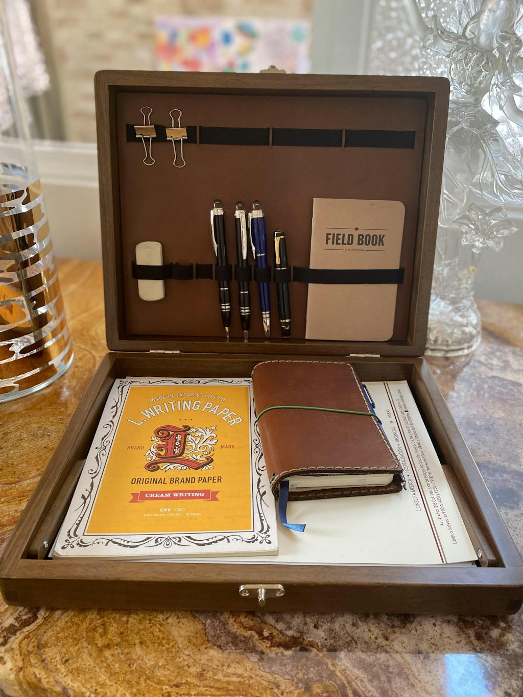 The Writing Box - Portable Wooden Writing Desk - Galen Leather