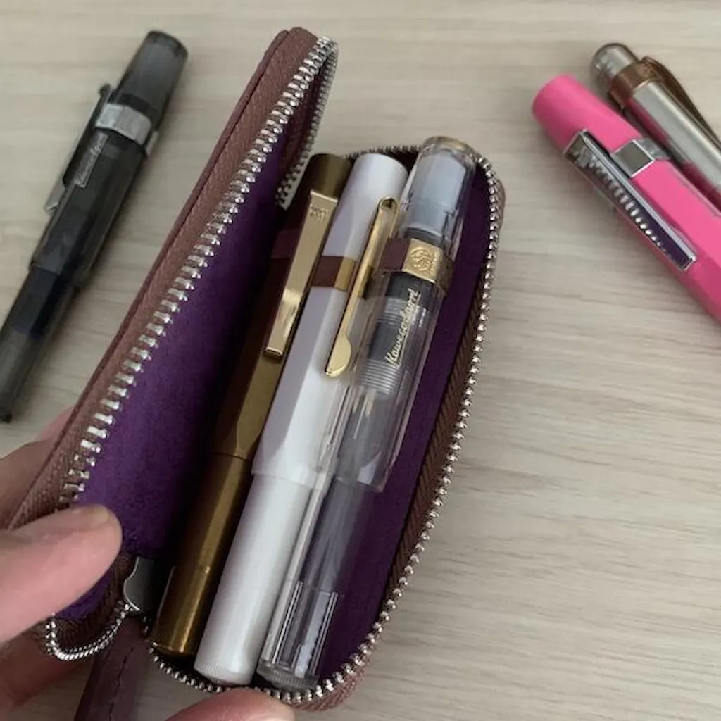 Handmade Purple Leather Zippered Double Pen Case for Kaweco Pens ...