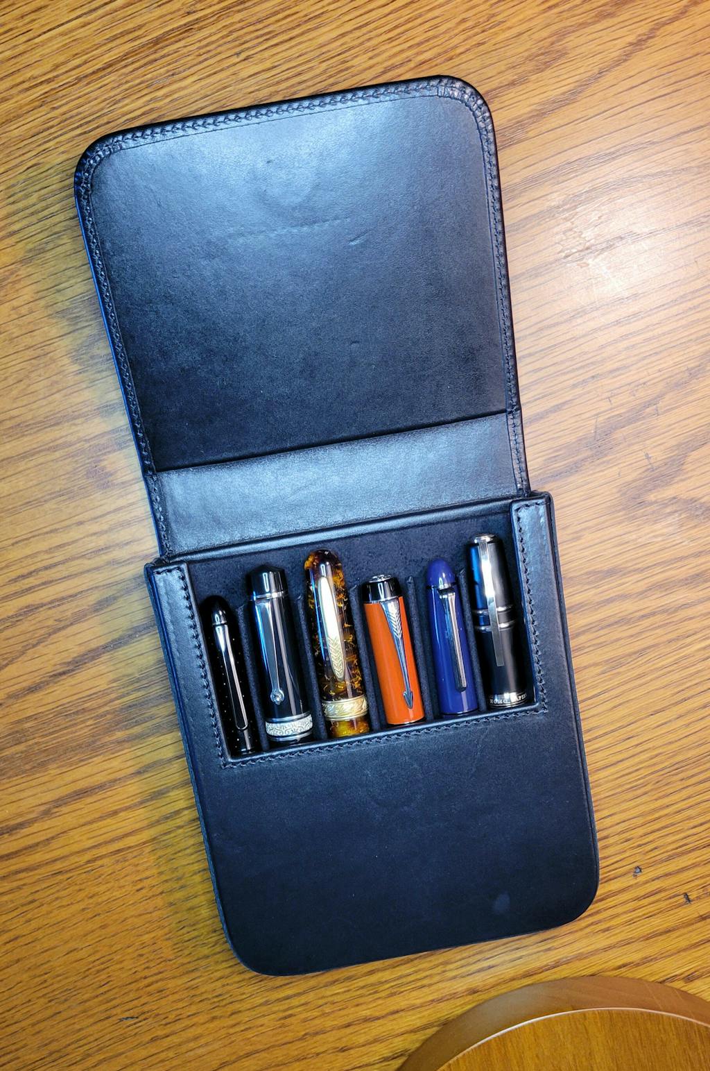 Handmade Green Leather 6 Slots Hard Pen Case for Fountain Pens - Galen ...