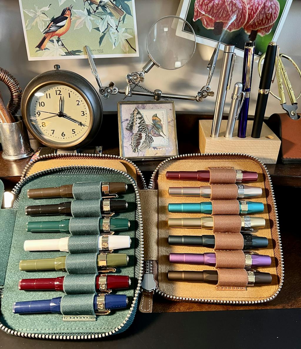 Handmade Leather Zippered 10 Slots Pen Case - Black - Galen Leather