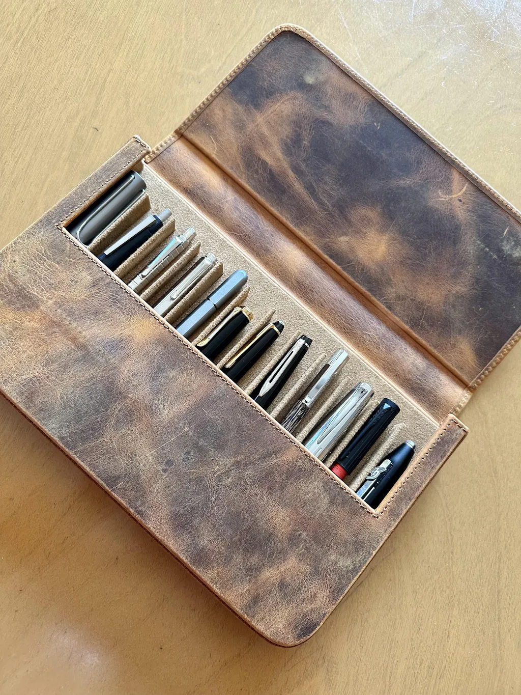 Handmade Green Leather 6 Slots Hard Pen Case for Fountain Pens - Galen ...