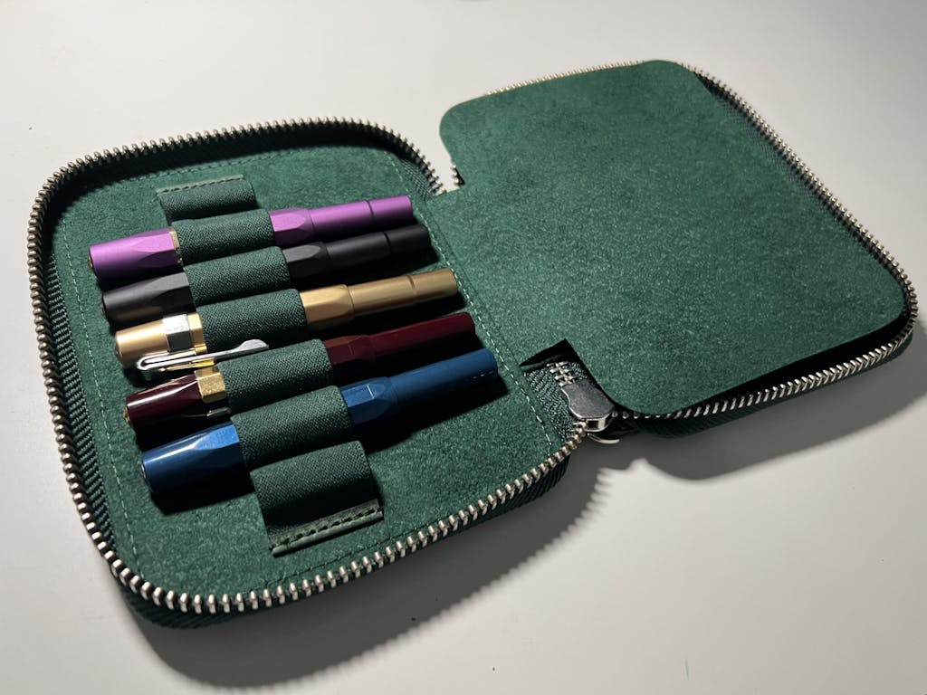 Handmade Leather Zippered 10 Slots Pen Case - Black - Galen Leather