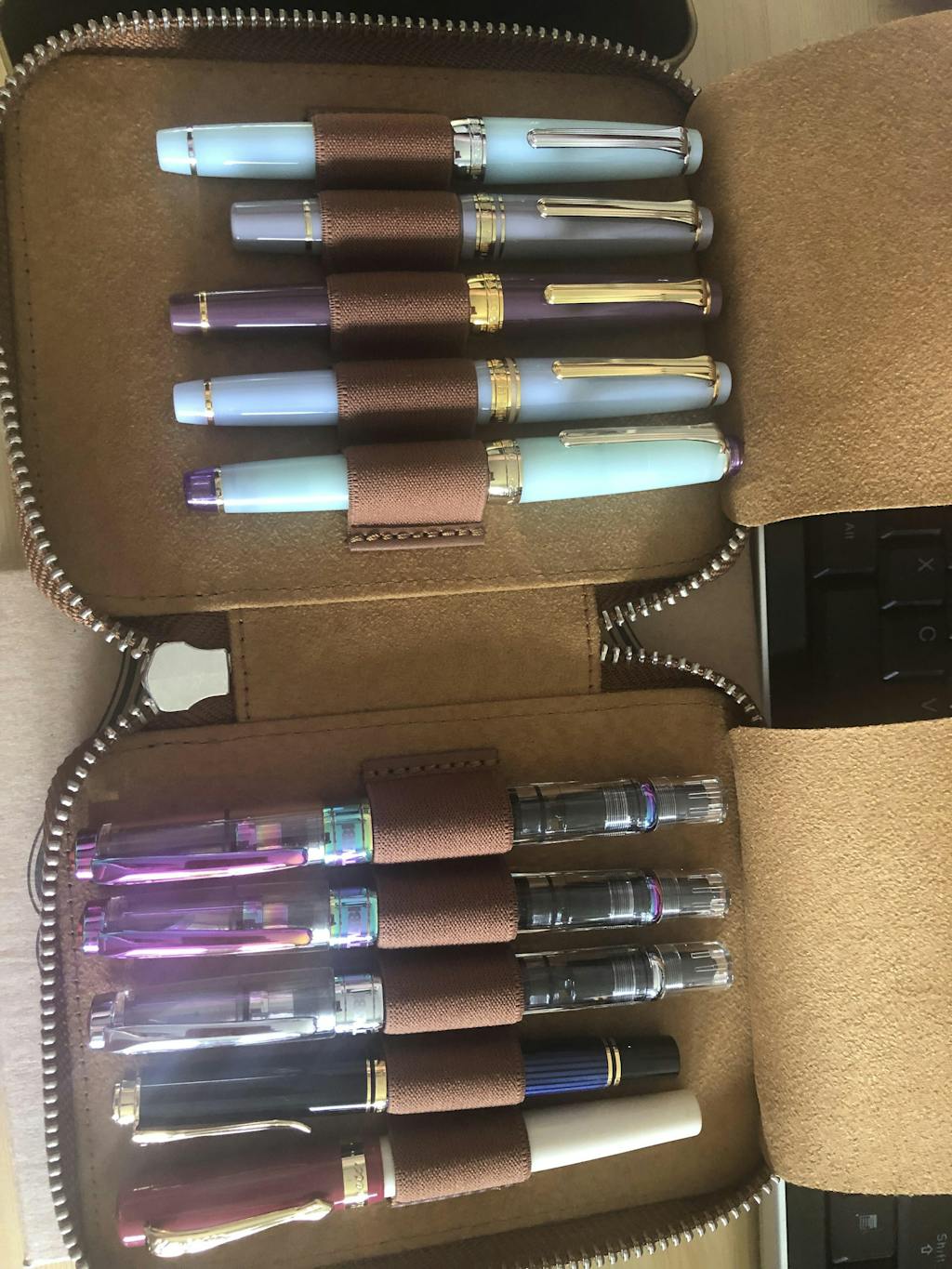 Leather Zippered 10 Slots Pen Case - Crazy Horse Brown - Galen Leather