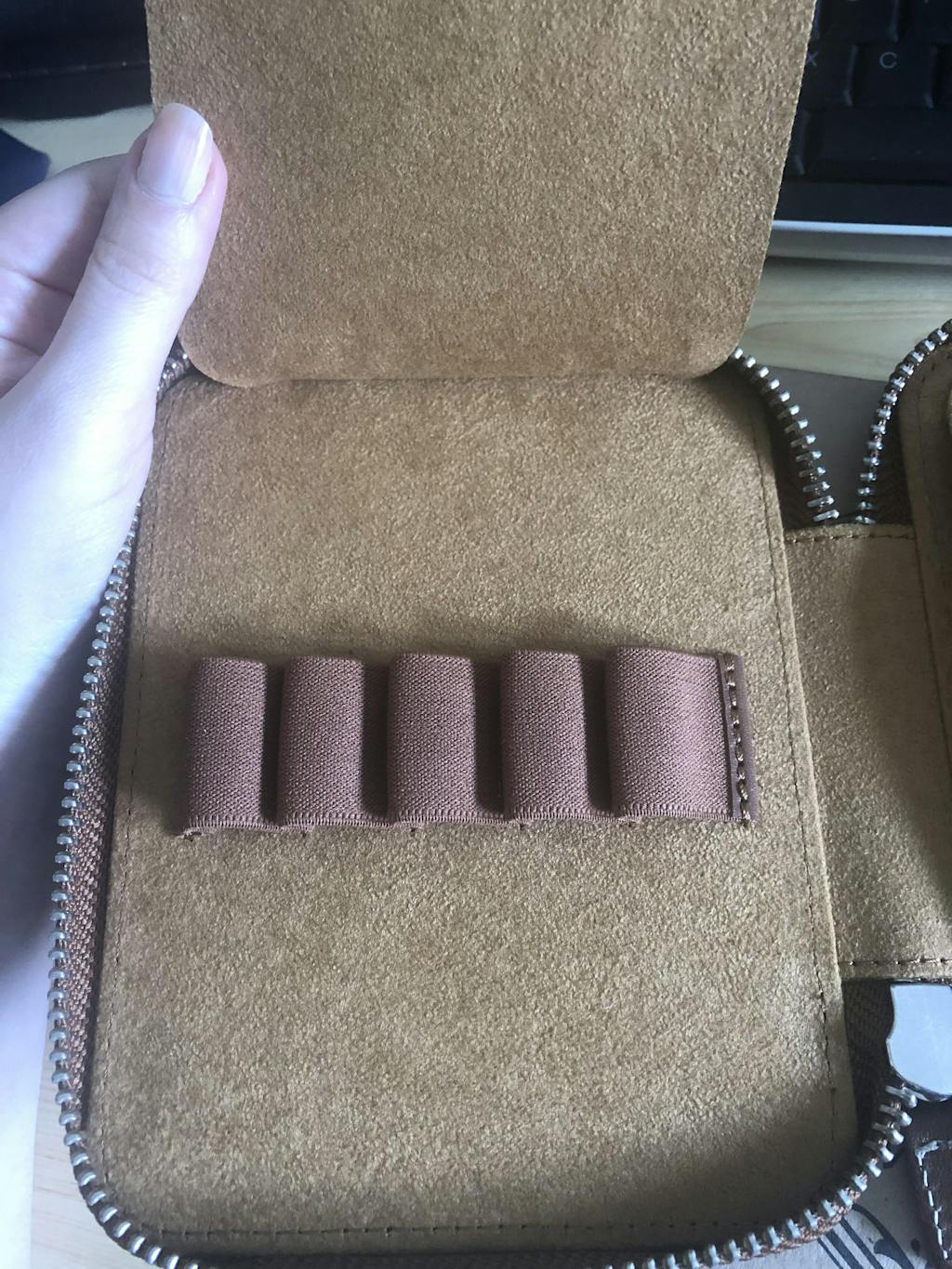 Handmade Leather Zippered 10 Slots Pen Case - Brown - Galen Leather