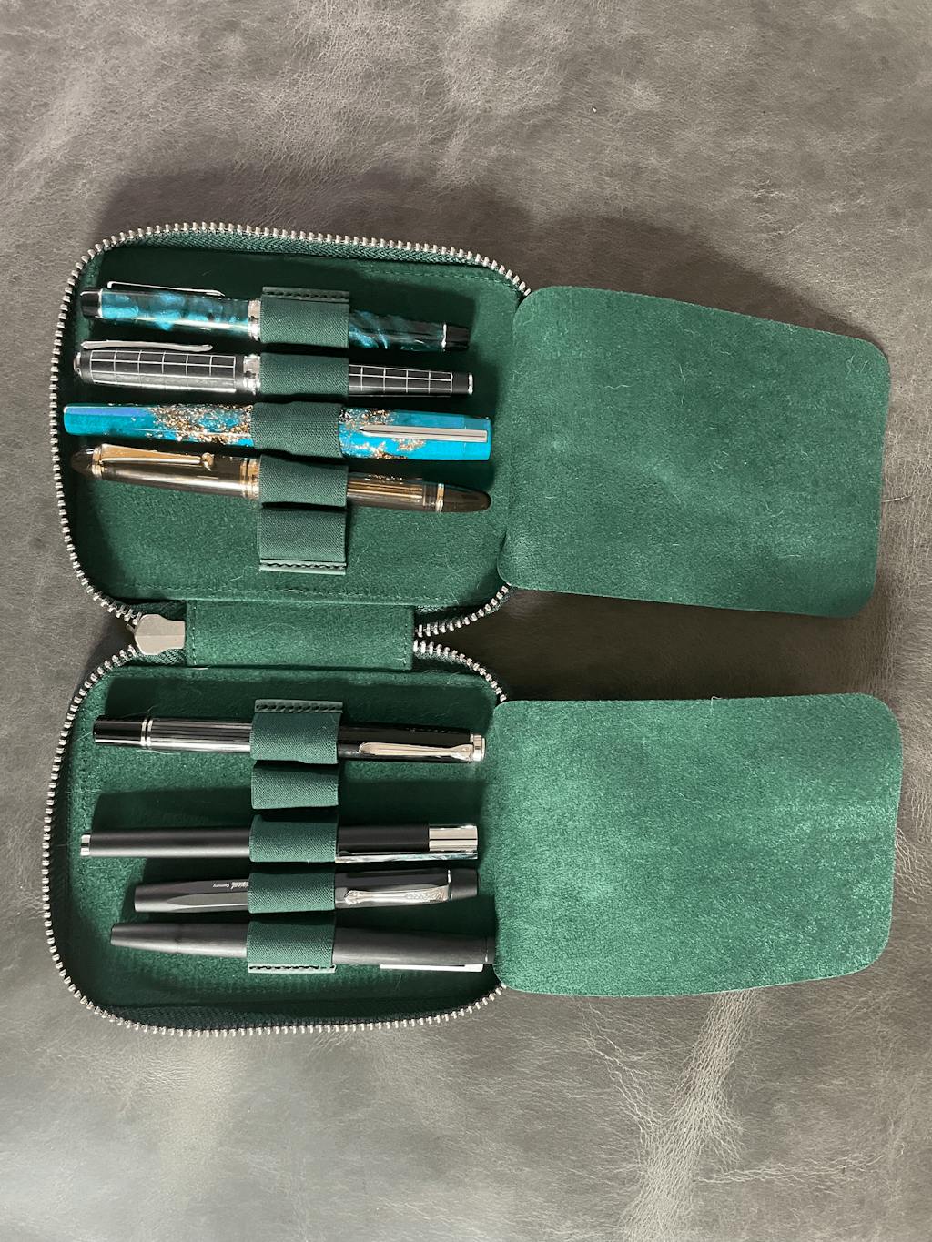 Handmade Leather Zippered 10 Slots Pen Case - Black - Galen Leather