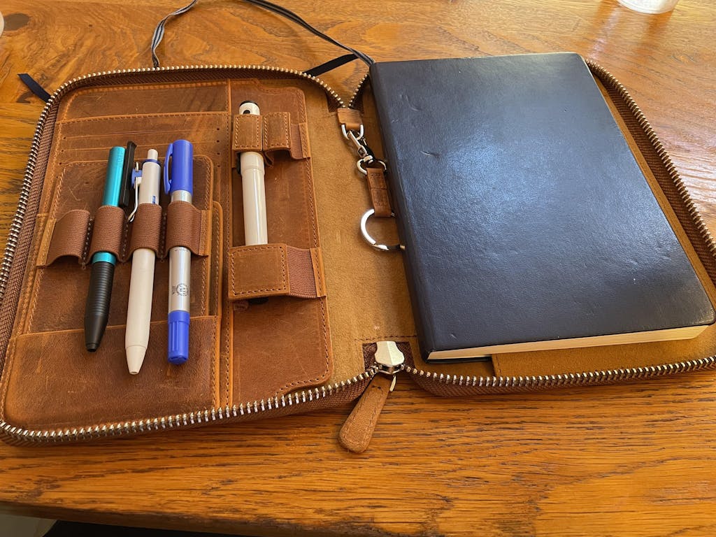 Brown Leather Zippered A5 Notebook Padfolio - Galen Leather