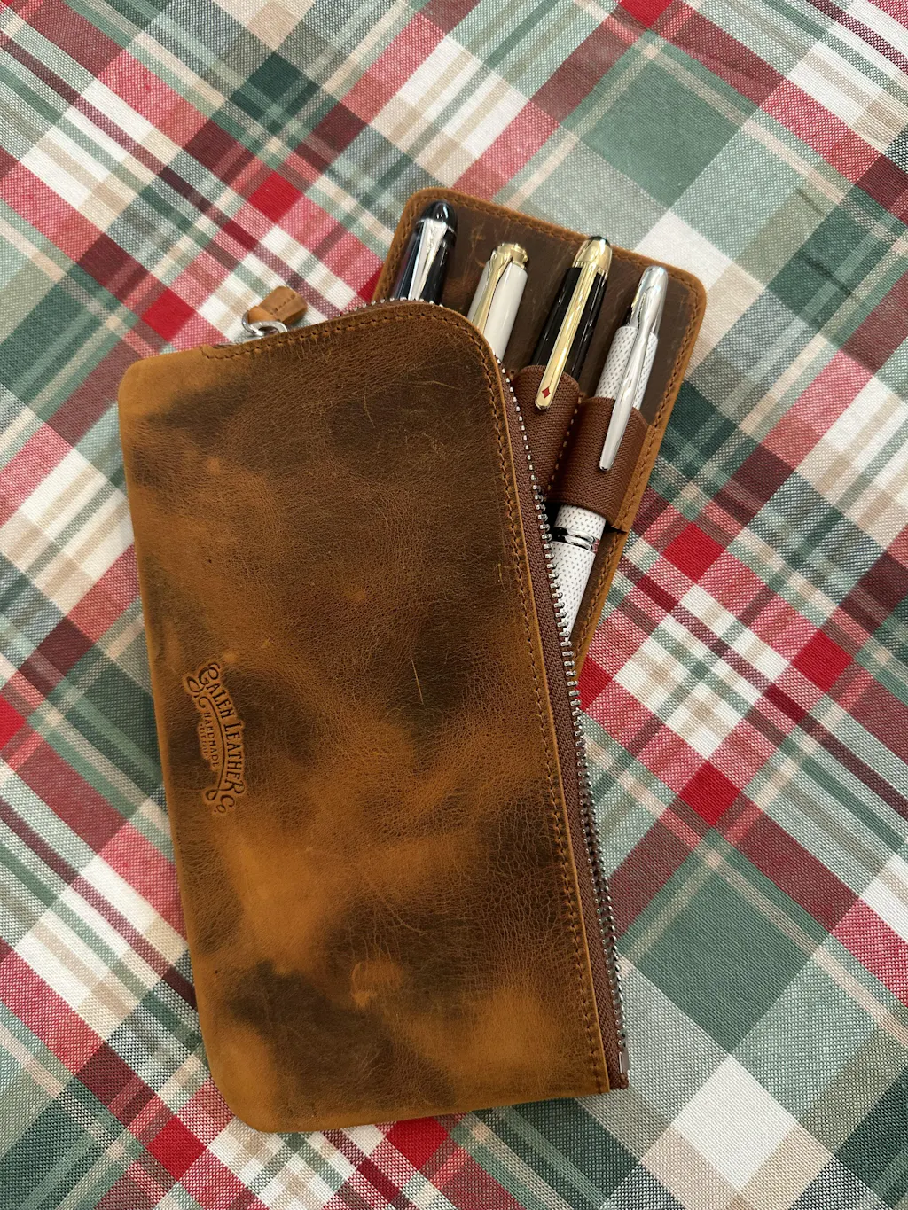Slip-N-Zip 4 Slots Zippered Pen Pouch - Crazy Horse Forest Green ...