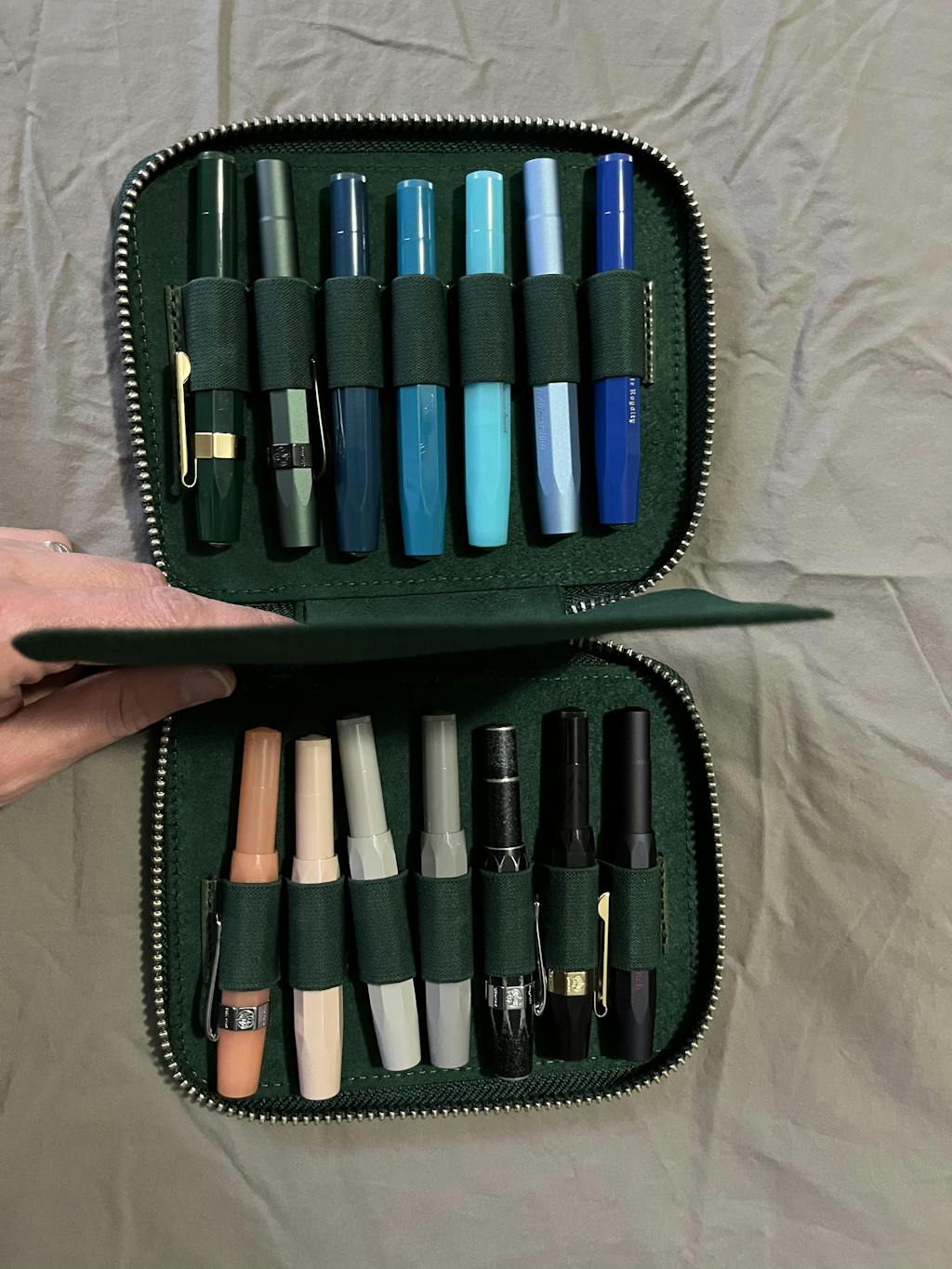 Handmade Leather Zippered 10 Slots Pen Case - Black - Galen Leather