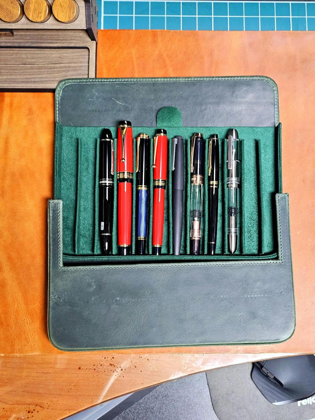 Handmade Black Leather Hard Pen Case with Removable 6 Slots Pen Tray ...