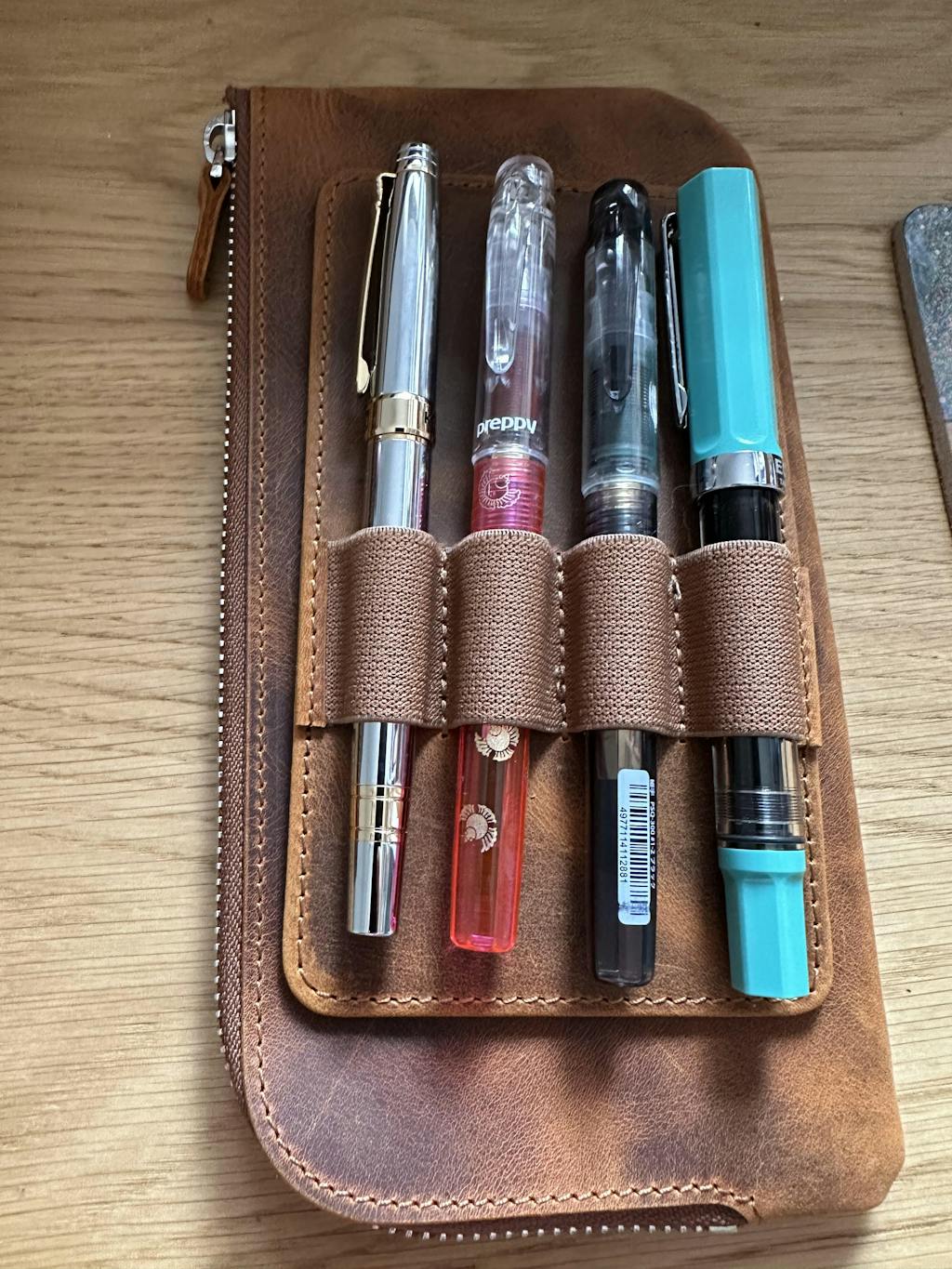 Leather Slip-N-Zip 4 Slots Zippered Pen Pouch - C.H. Forest Green ...