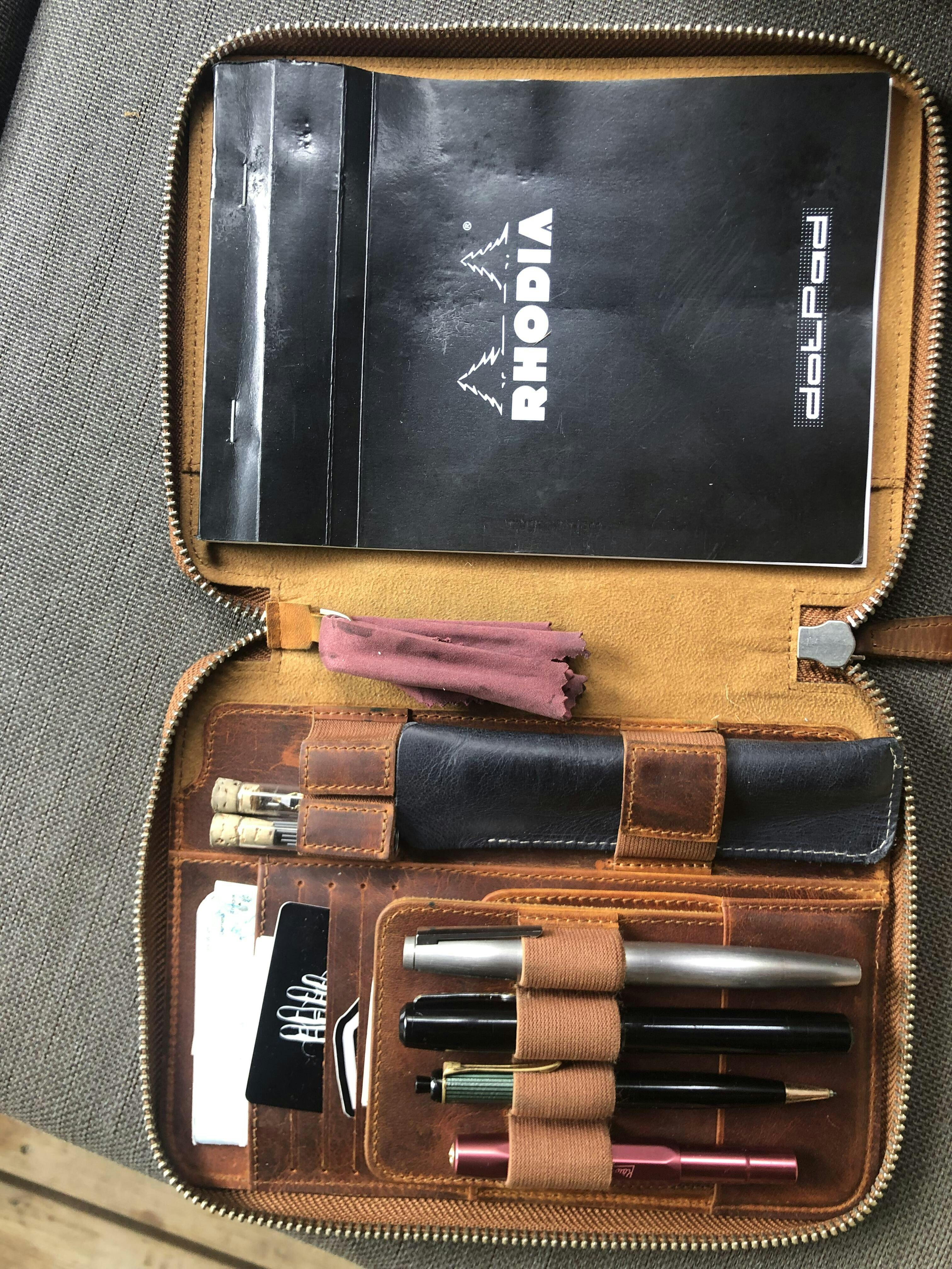 Brown Leather Zippered A5 Notebook Padfolio - Galen Leather