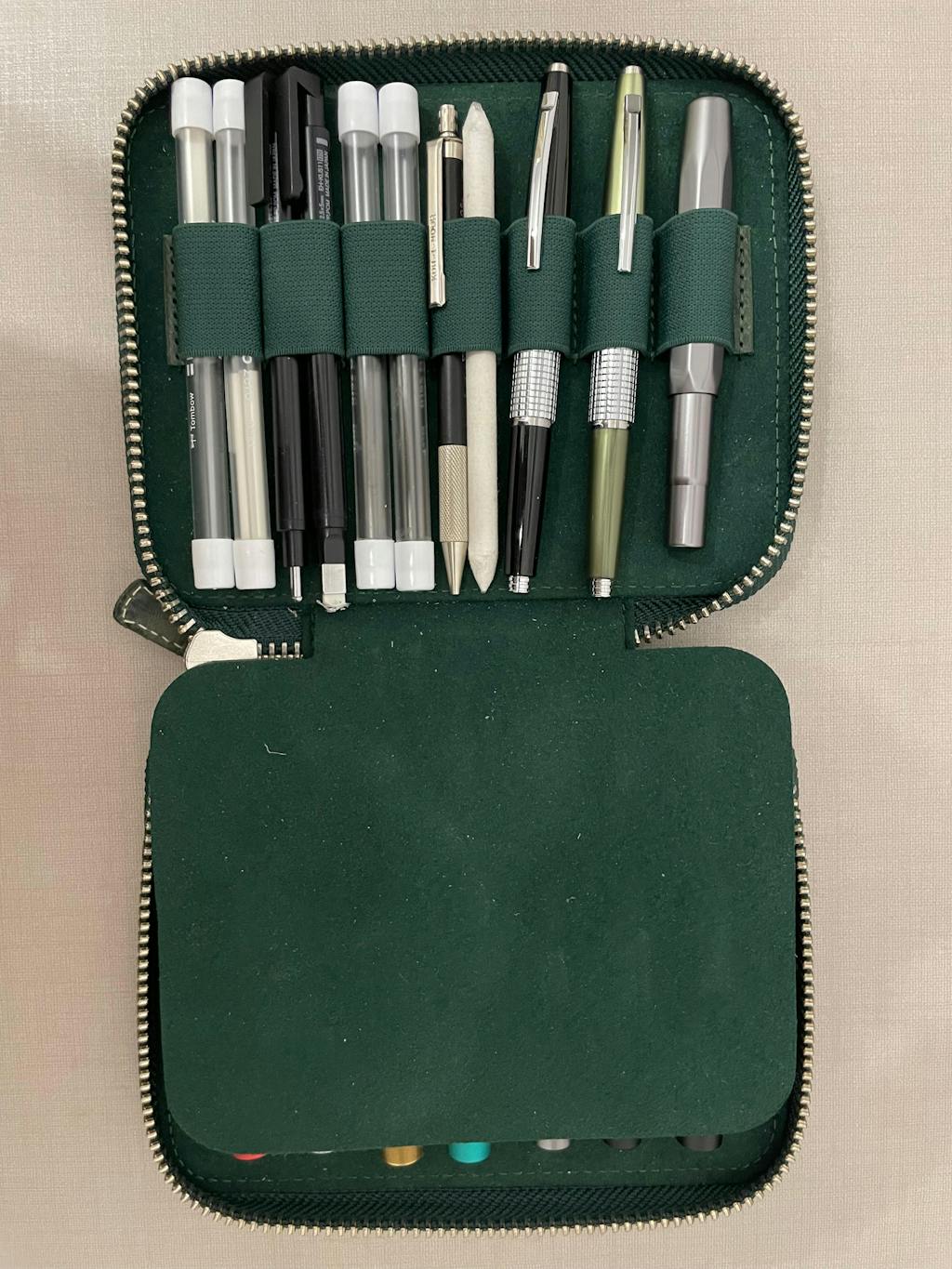 Handmade Leather Zippered 10 Slots Pen Case - Black - Galen Leather