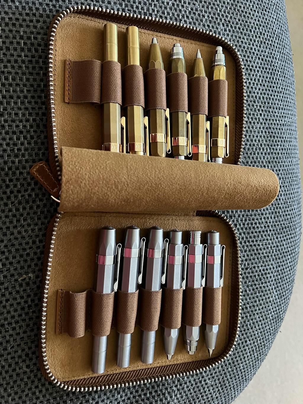 Leather Zippered 10 Slots Pen Case - Crazy Horse Brown - Galen Leather