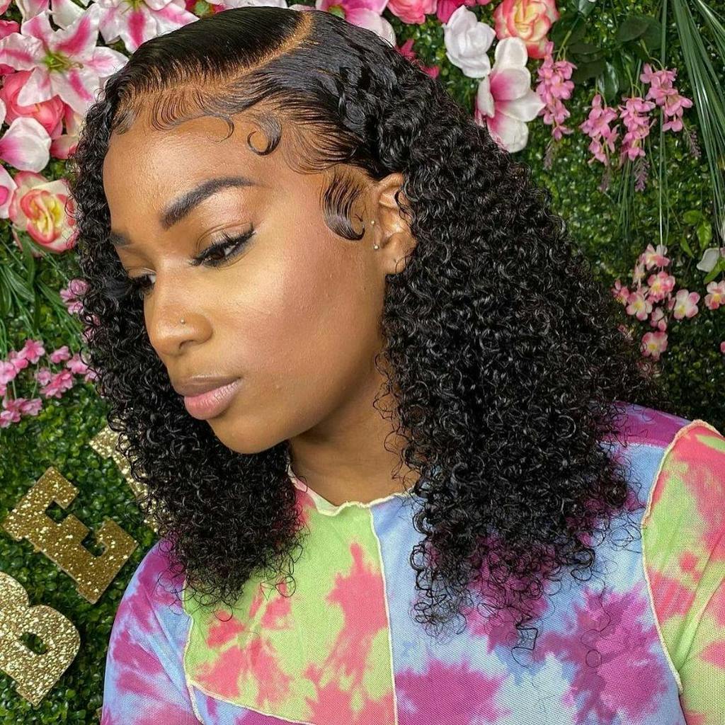 Spanish Curly Bob Wig 5x5 HD Lace Closure Wig 12"-18" Human Hair Bob W ...