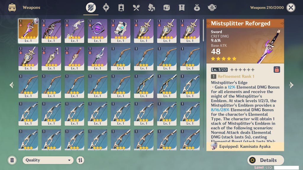 Kamisato Ayaka With 5-Star Weapon Mistsplitter Reforged Genshin Impact ...