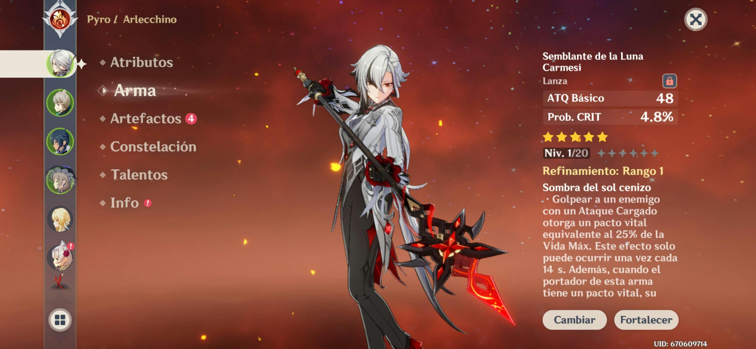 Arlecchino With Crimson Moon's Semblance - Genshin Reroll Account