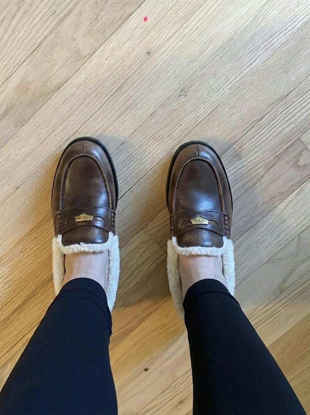 Bleached leather and shearling penny loafers – Gilded Cadence