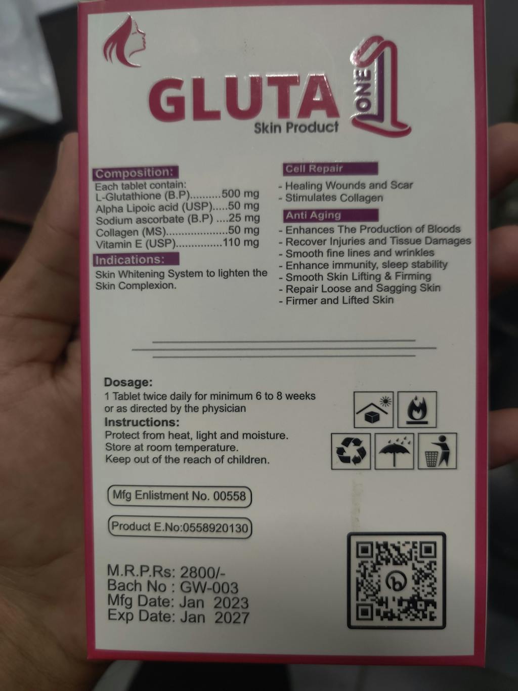 Gluta One Skin Whitening Tablets - Glutathione 500mg - Full Body White ...